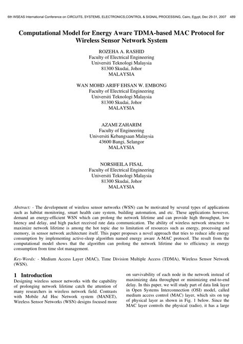 Pdf Computational Model For Energy Aware Tdma Based Mac Protocol For