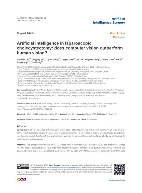Pdf Artificial Intelligence In Laparoscopic Cholecystectomy Does