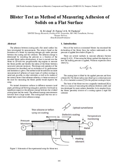 Pdf Blister Test As Method Of Measuring Adhesion Of Solids On A Flat