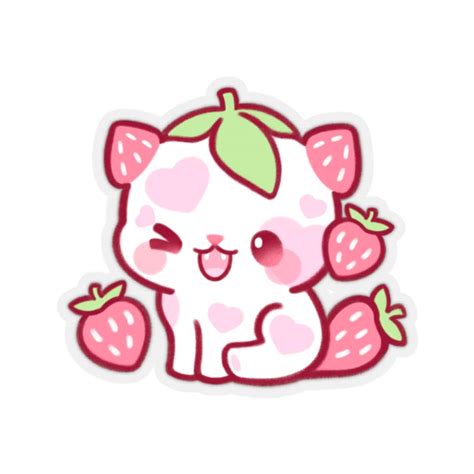 Cute Strawberry Cat Sticker Silly Fruit Kitty Sticker T For Cat