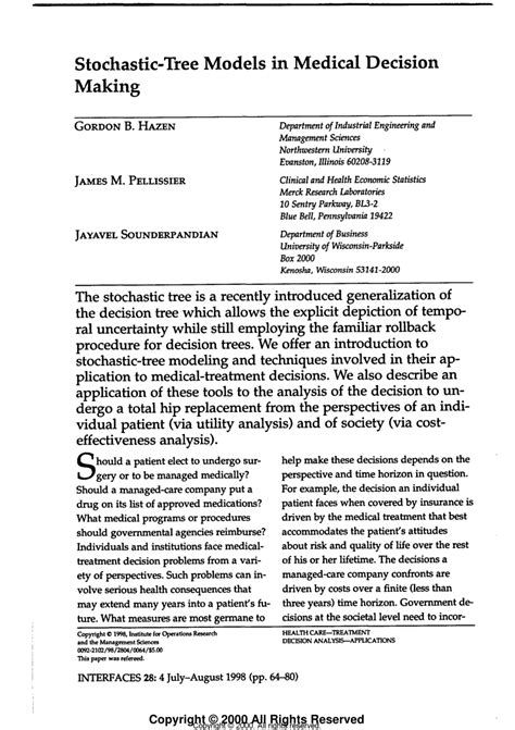 Pdf Stochastic Tree Models In Medical Decision Making