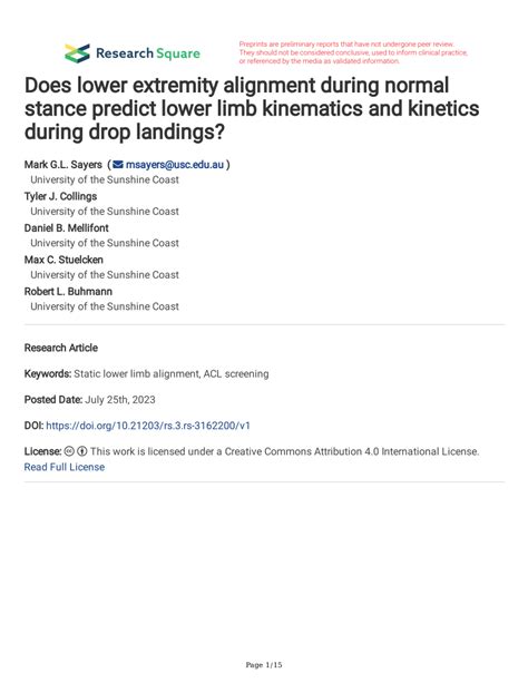 Pdf Does Lower Extremity Alignment During Normal Stance Predict Lower