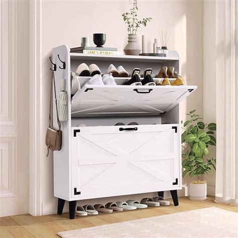 Shoe Storage Cabinet Flip Drawers Farmhouse Narrow Shoe Cabinet With