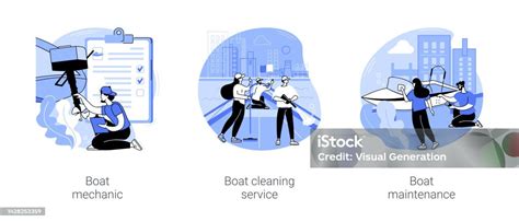 보트 유지 보수 고립 된 만화 벡터 일러스트 레이 션 Se 기술자에 대한 스톡 벡터 아트 및 기타 이미지 기술자 청소하기
