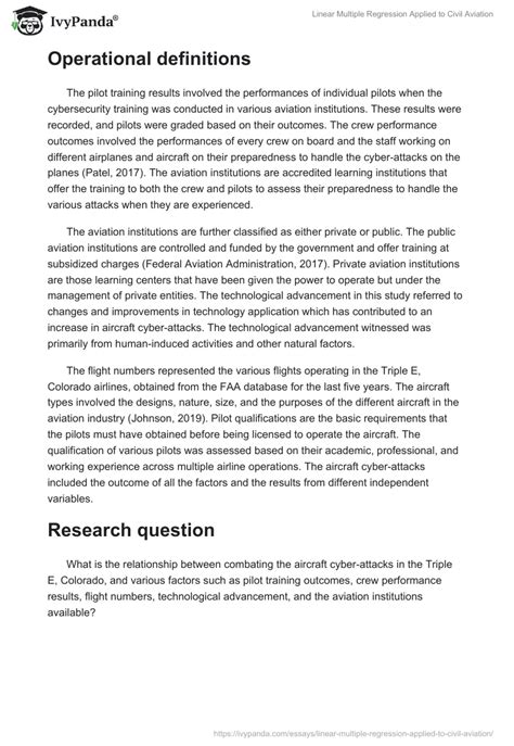 Linear Multiple Regression Applied To Aviation 552 Words Essay Example