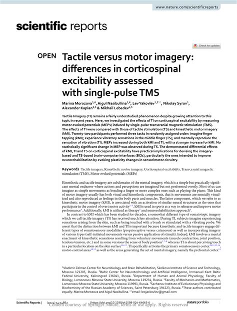 Pdf Tactile Versus Motor Imagery Differences In Corticospinal