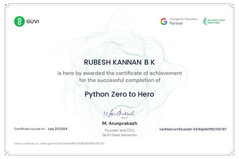 Rubesh Kannan B K On Linkedin Guvi Python Coding