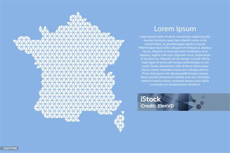 프랑스 지도 개요 배너 포스터 인사말 카드에 대 한 기하학적 패턴 배경과 노드를 반복 하는 빨간 삼각형에서 도식 벡터 일러스트입니다 3차원 형태에 대한 스톡 벡터 아트 및
