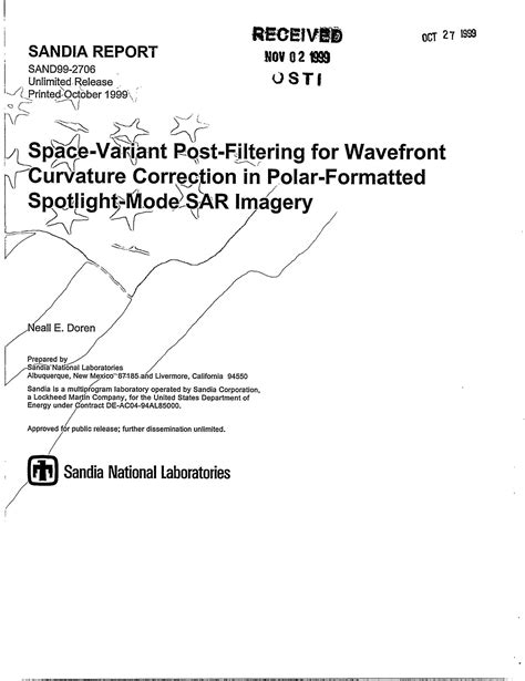 Space Variant Post Filtering For Wavefront Curvature Correction In Polar Formatted Spotlight