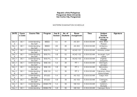 Midterm Sched Reviewer Republic Of The Philippines Pangasinan State University San Carlos