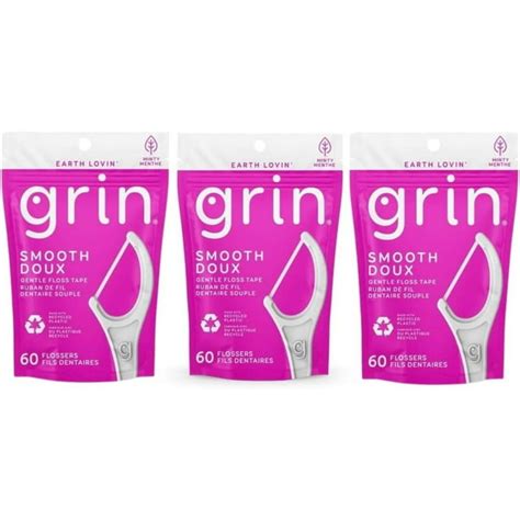Grin Dental Mint Floss 60 Count Smooth Doux Gentle Floss Tape 3 Pack