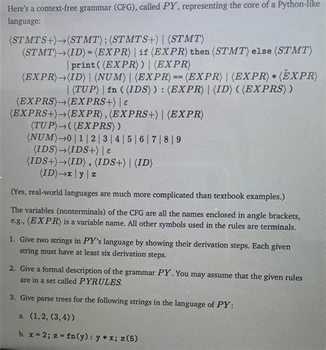 Solved Heres A Context Free Grammar Cfg Called Py
