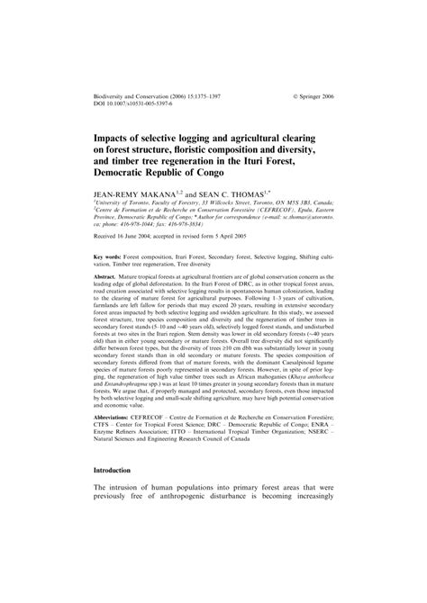 Pdf Impacts Of Selective Logging And Agricultural Clearing On Forest