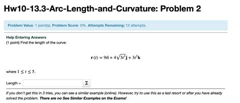 solved hw10 13 3 arc length and curvature problem 2 problem