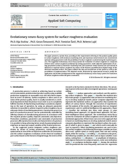 Pdf Evolutionary Neuro Fuzzy System For Surface Roughness Evaluation