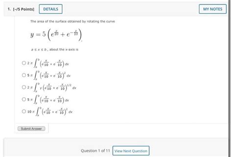 Solved The Area Of The Surface Obtained By Rotating The