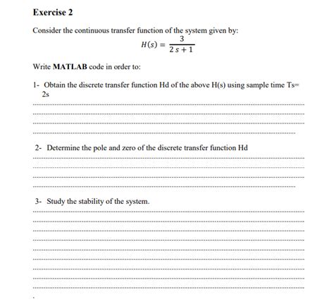 solved exercise 2 consider the continuous transfer function