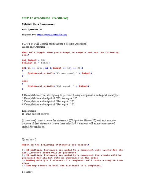 Scjp 16 Cx 310 065 Cx 310 066 Mock Questions Set 5 Pdf Method