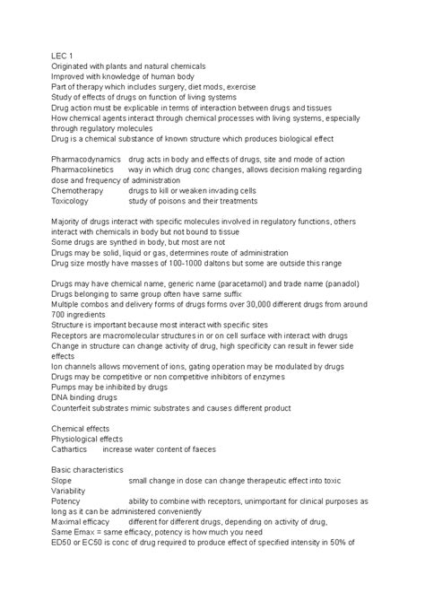 Pharm Lec Lecture Notes For First Lecture LEC Originated With Plants And Natural