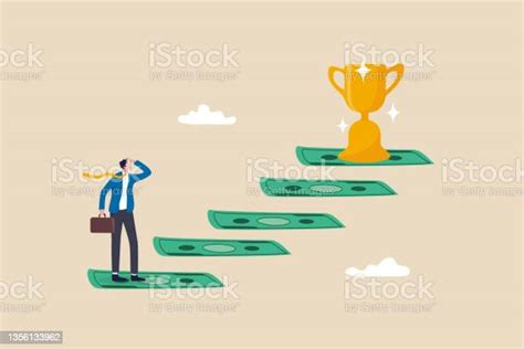 돈 성공 재정적 독립적 또는 재정적 자유 소득 성장 또는 자산 관리 또는 투자 기회 개념에 계단 목표를 달성하기 위해 돈 계단에 단계 개념에 대한 스톡 벡터 아트 및 기타
