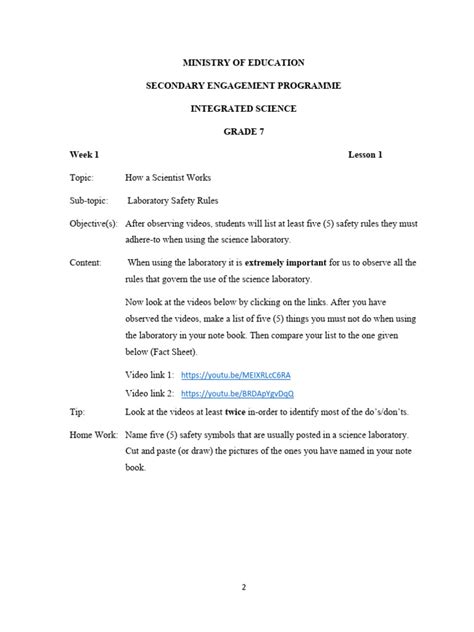 Grade 7 Integrated Science Week 1 Lesson 1 Lab Rules Pdf