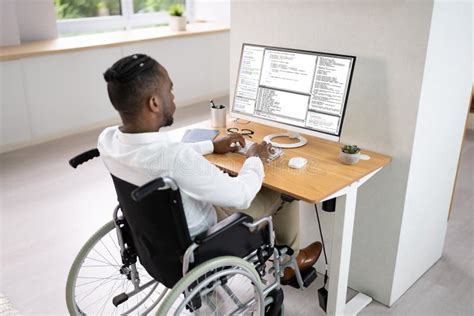 African American Coder Using Computer At Desk Stock Image Image Of