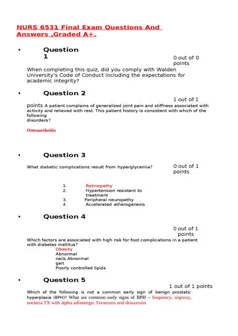 Nurs 6531 Final Exam Questions And Answers Graded A Exams Health Sciences Docsity