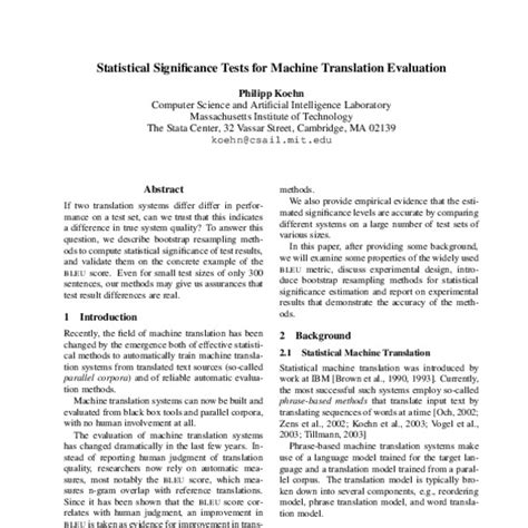 Statistical Significance Tests For Machine Translation Evaluation Acl