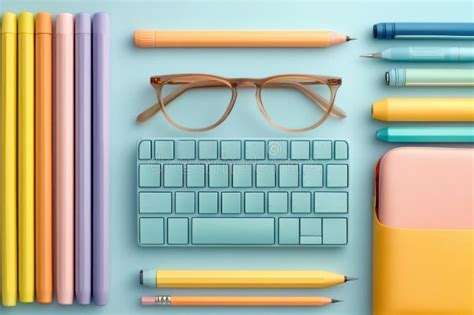 Organized Workspace With Stationery Keyboard And Tools For