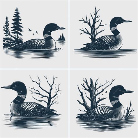 Premium Vector Loon Bird Vector Loon Silhouette Duck Lake Scene