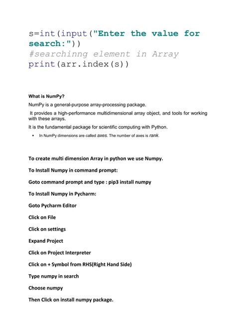 Numpy In Python Docx