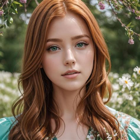 Premium Ai Image Ginger Photo Model With Flower Crown And Floral