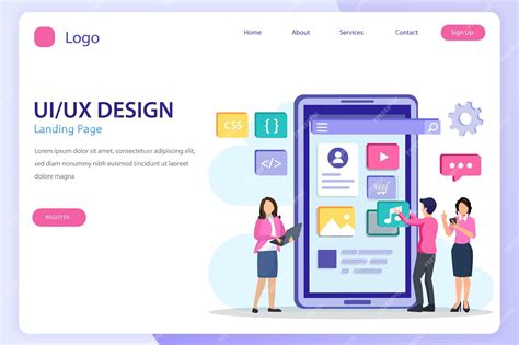 Ui Ux Concepto De Diseño Ui Ux Landing Page Sitio Web Plantilla De Vector Plano Vector Premium