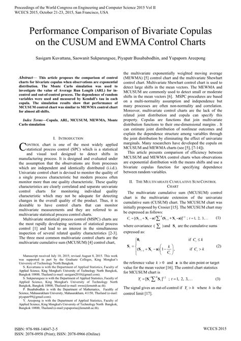 (PDF) Performance Comparison of Bivariate Copulas on the CUSUM and EWMA Control Charts