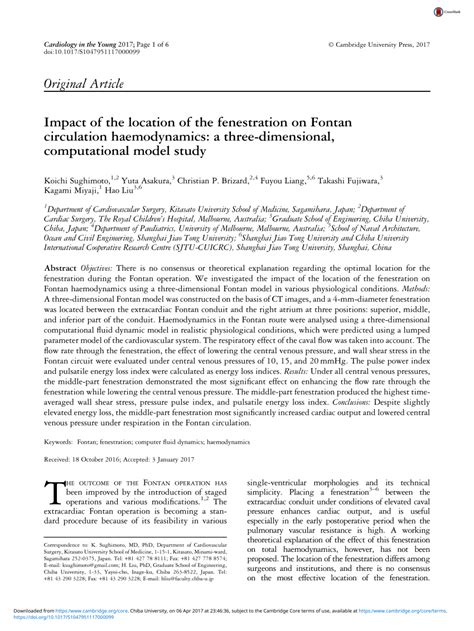Pdf Impact Of The Location Of The Fenestration On Fontan Circulation Haemodynamics A Three