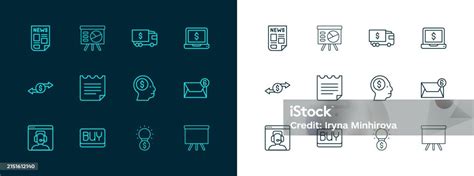 달러 라인 노트북 구매 버튼 사업가 계획 마음 전구 노트북 장갑차 뉴스 및 보드 그래프 아이콘을 설정합니다 벡터 공란에 대한 스톡 벡터 아트 및 기타 이미지 Istock