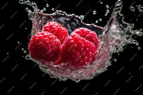 Premium Ai Image Dynamic Raspberry Splash Raspberry On A Dark