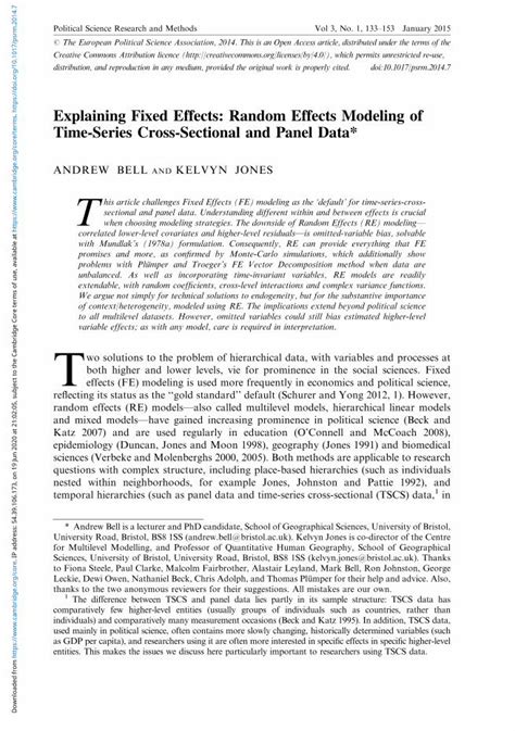 Pdf Explaining Fixed Effects Random Effects Modeling 1 The