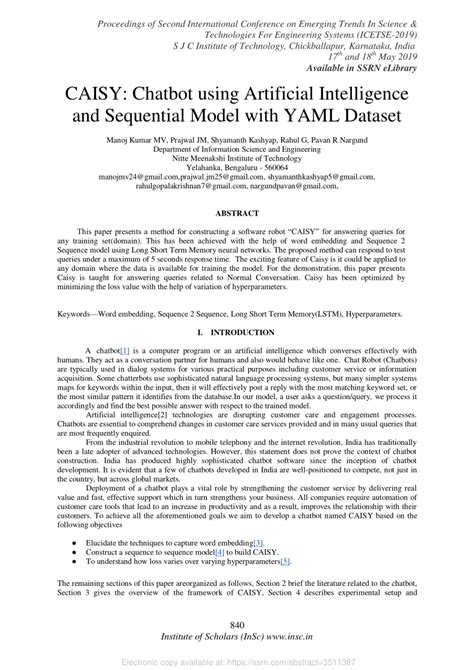 Pdf Caisy Chatbot Using Artificial Intelligence And Sequential Model With Yaml Dataset