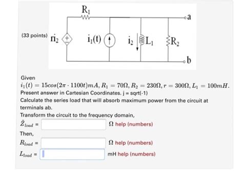 Solved Given I 1 T 15 Cos 2 Pi Middot 1100t Ma R 1