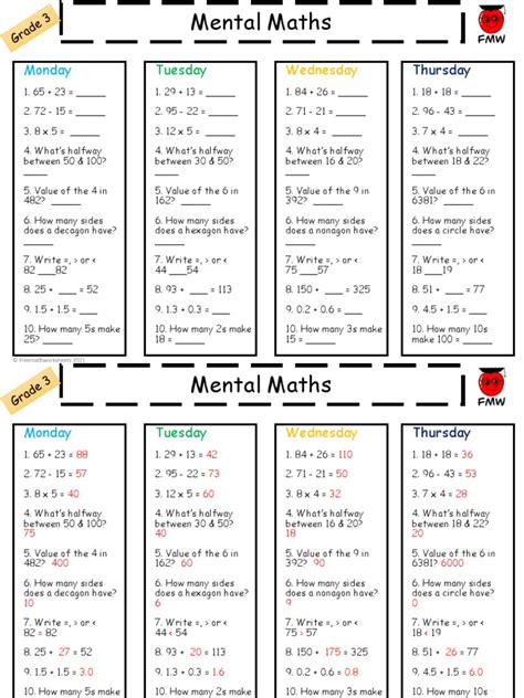 Grade 3 Mental Maths Worksheet 1 1 Pdf