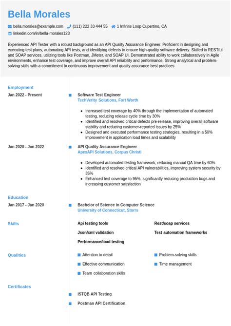 Api Testing Resume Example Jobseeker