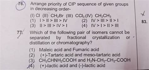 Arrange Priority Of Cip Sequence Of Given Groups In Decreasing Order I