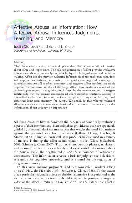 Pdf Affective Arousal As Information How Affective Arousal