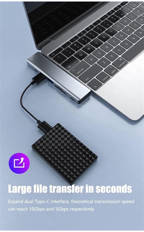 BENOSEM Dual USB C HUB Type C Multiport Converter With 4K HDMI TF Micro SD Card Reader PD