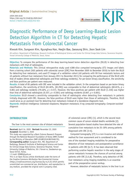 Pdf Diagnostic Performance Of Deep Learning Based Lesion Detection Algorithm In Ct For
