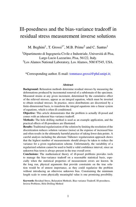 Pdf Ill Posedness And The Bias Variance Tradeoff In Residual Stress