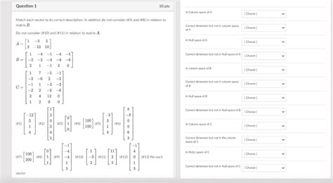 Solved Match Each Vector To Its Correct Description In Chegg Com