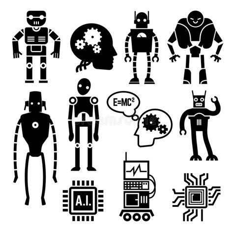 Robots Cyborgs Androids And Artificial Intelligence Vector Icons Stock Vector Illustration