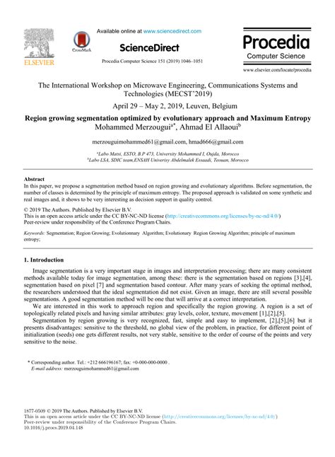 pdf region growing segmentation optimized by evolutionary approach